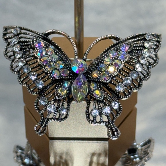 Jewelry | Vintage Style Rhinestone Butterfly Brooch Set In Gun Metal W ...